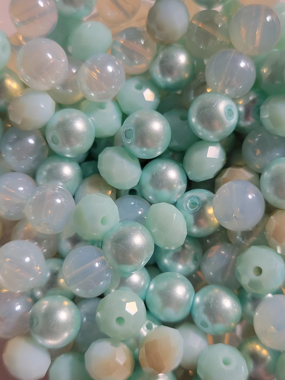 60 Beads - 8mm Mint Green Ice Cream Mix of Beads and Crystals, Bracelet ...