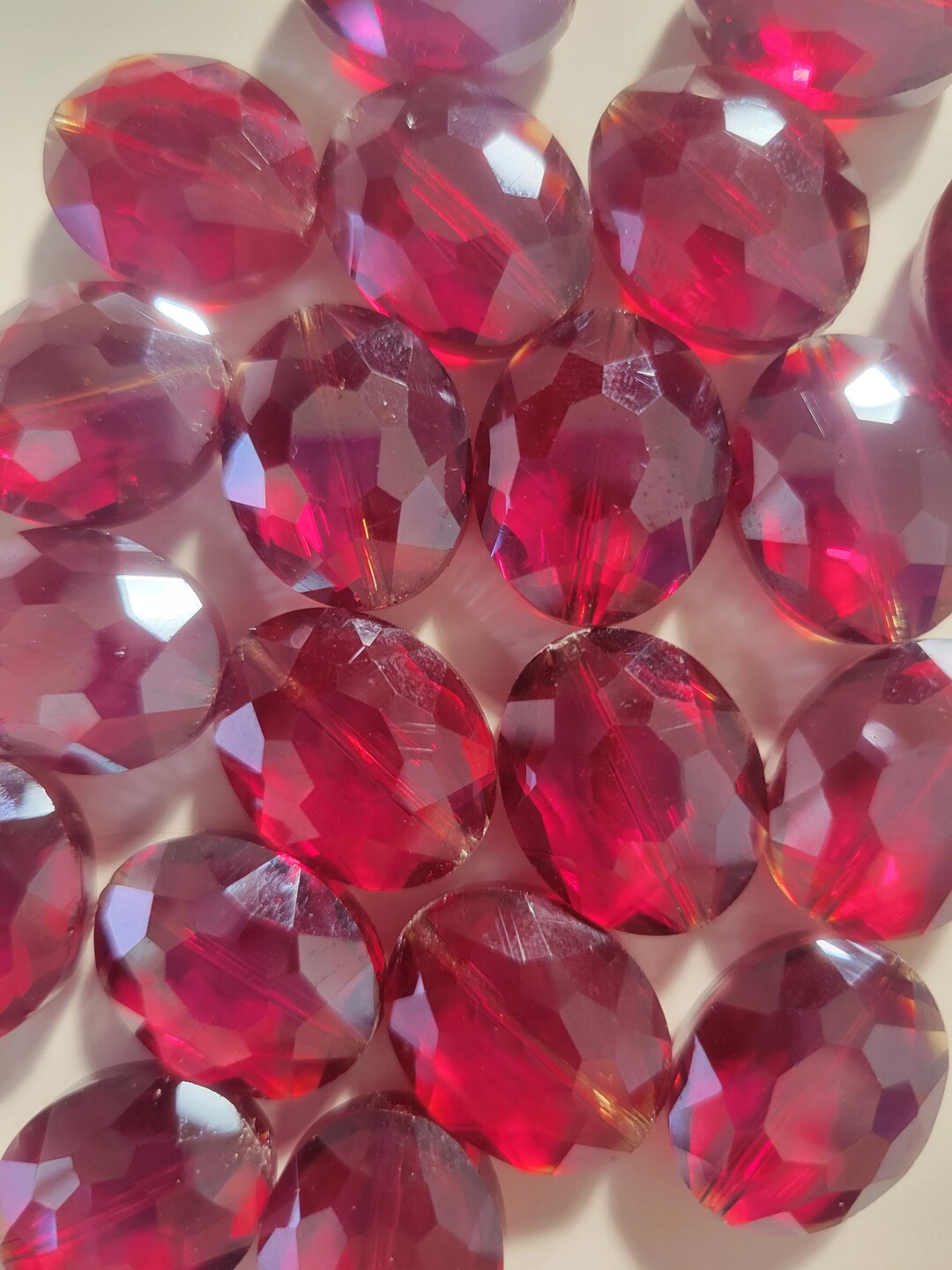 2 - Large Iridescent Bright Red Glass Crystal Beads, 15mm X 20mm Large ...