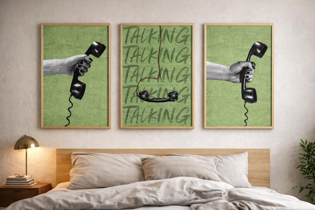 Talking Wall Art – Modern Phone Poster Set in Green (set of 2) - Etsy