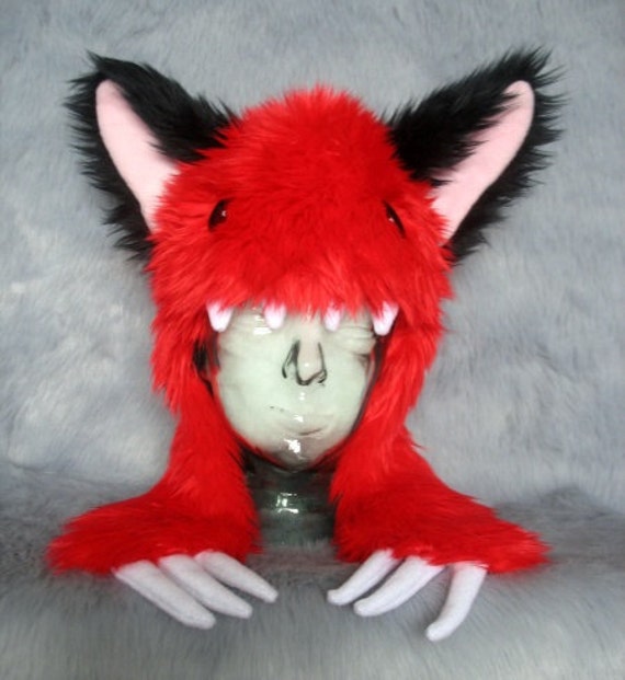 Items similar to Monster hat, red fox design on Etsy