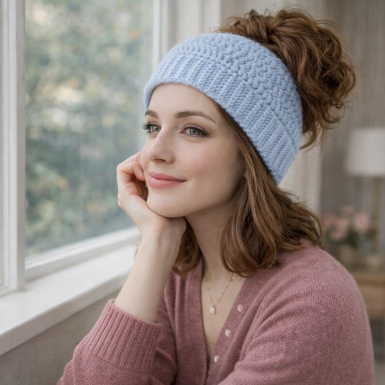 Crochet Bun Hat Pattern PDF | Beginner Ponytail Beanie DIY Tutorial ...