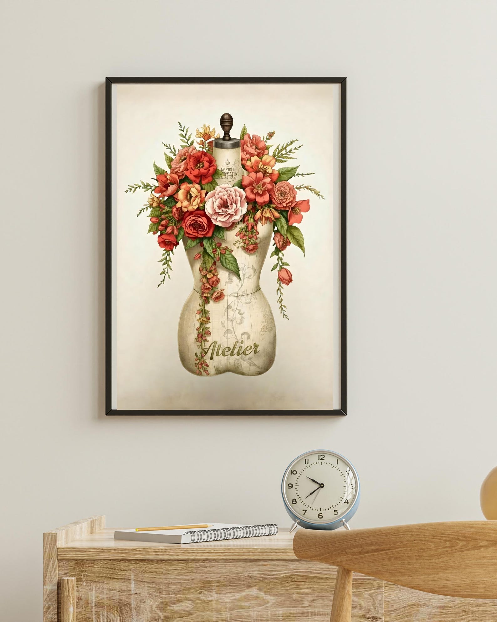 Vintage Floral Dress Form Art Print, Embroidery Inspired Mannequin Wall ...