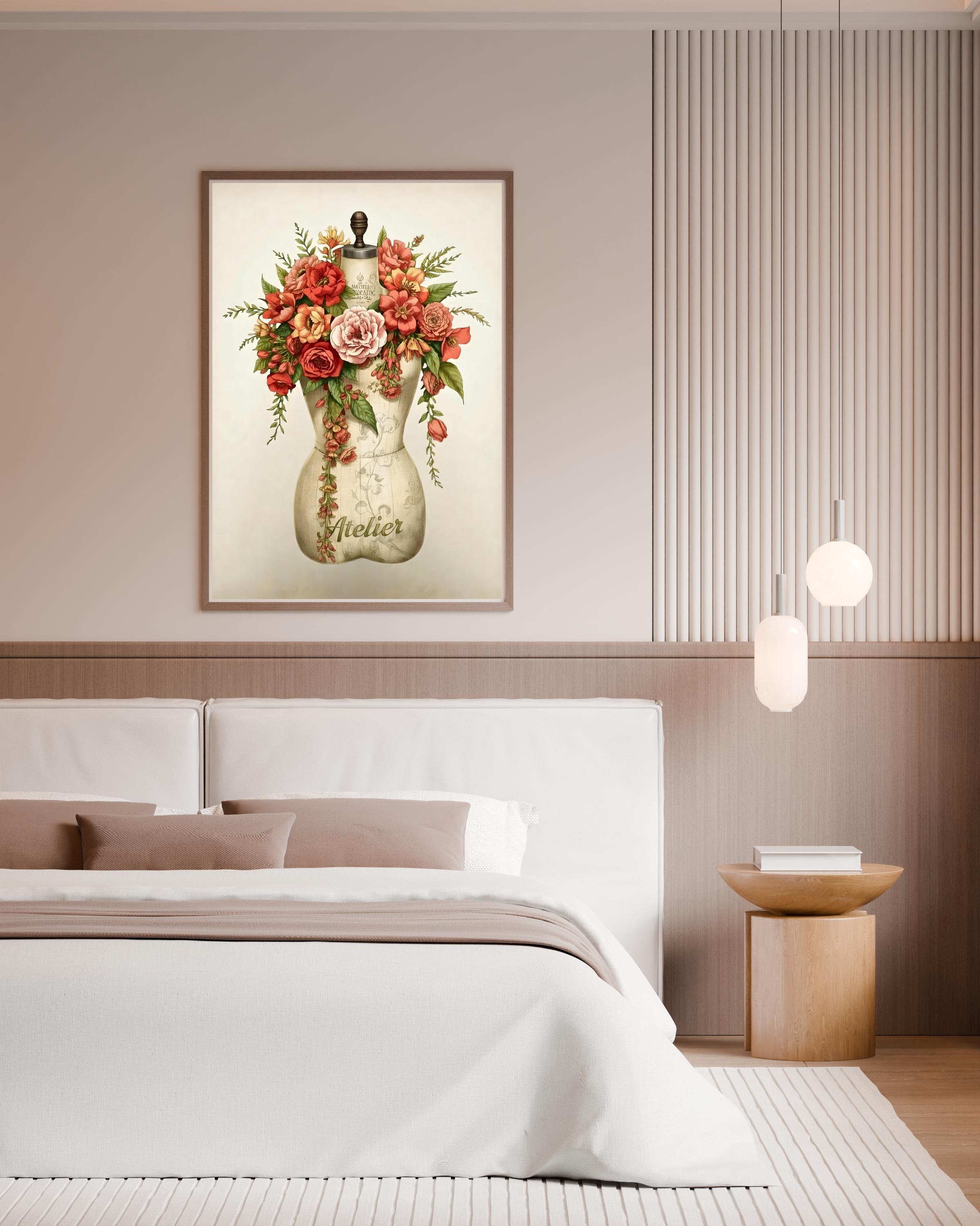 Vintage Floral Dress Form Art Print, Embroidery Inspired Mannequin Wall ...