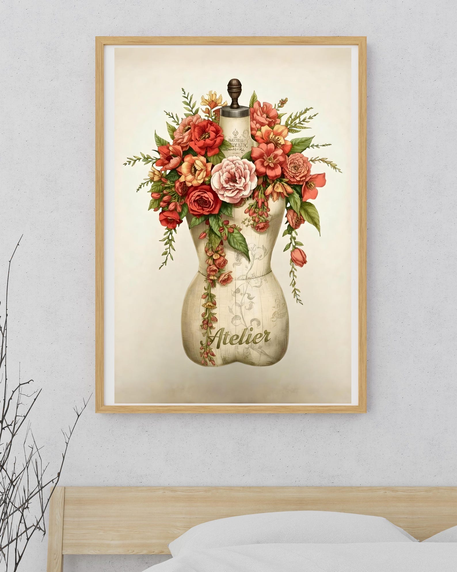 Vintage Floral Dress Form Art Print, Embroidery Inspired Mannequin Wall ...