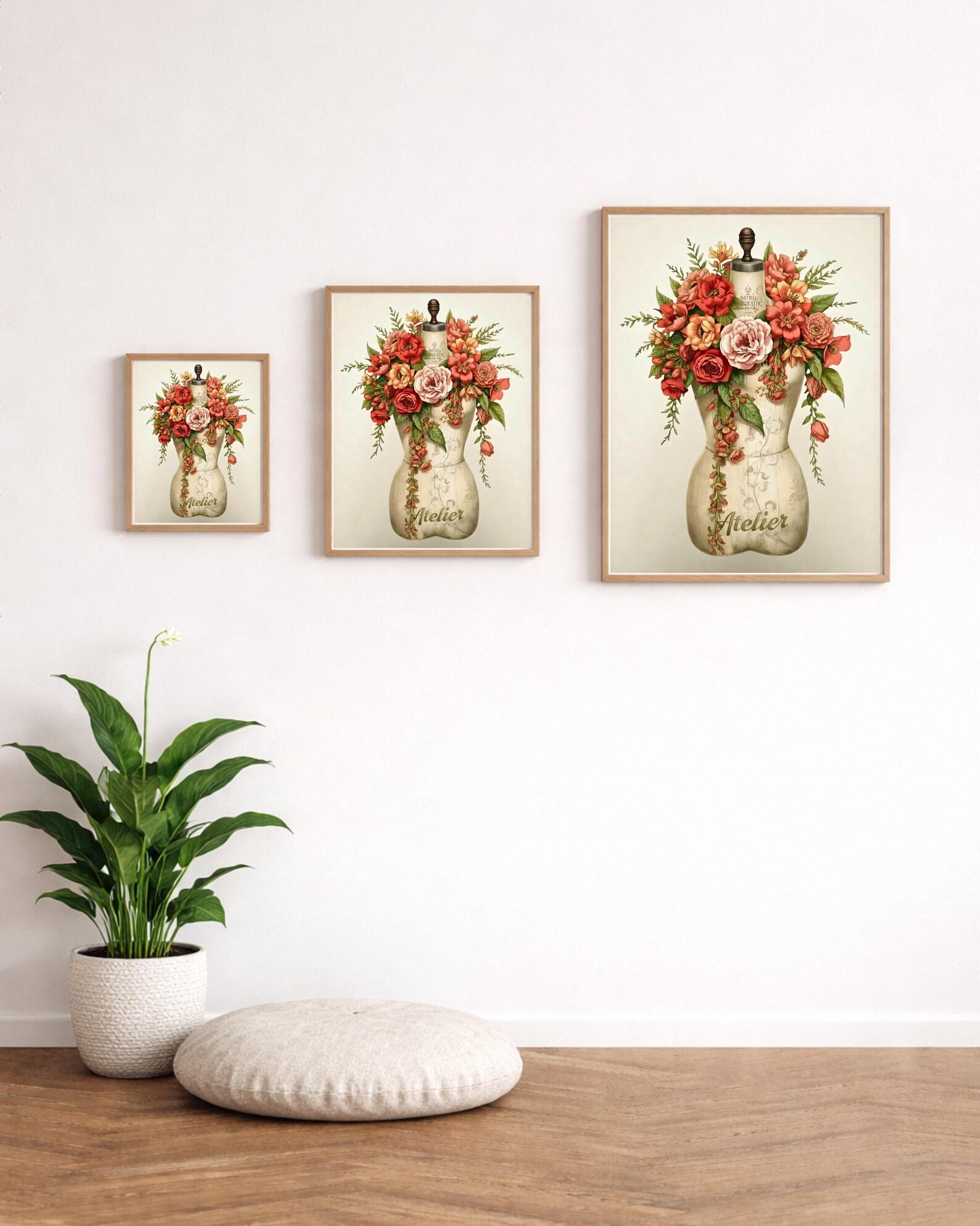 Vintage Floral Dress Form Art Print, Embroidery Inspired Mannequin Wall ...