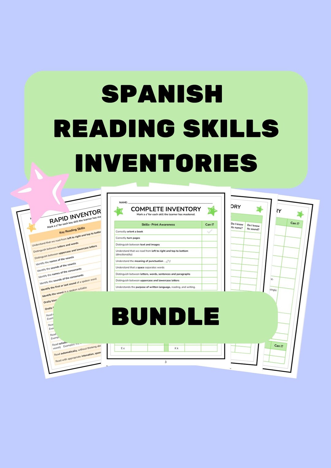 Spanish Reading Skills Inventory (bundle) | Reading Skills Inventories ...