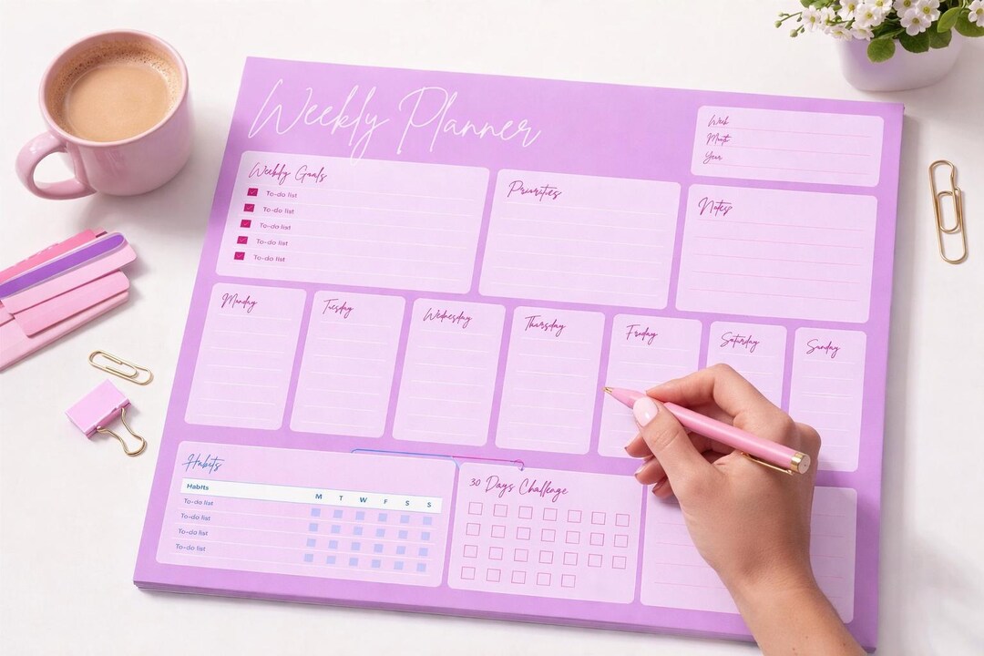 Pink & Purple Weekly Planner, Habit Tracker (digital Download) - Etsy