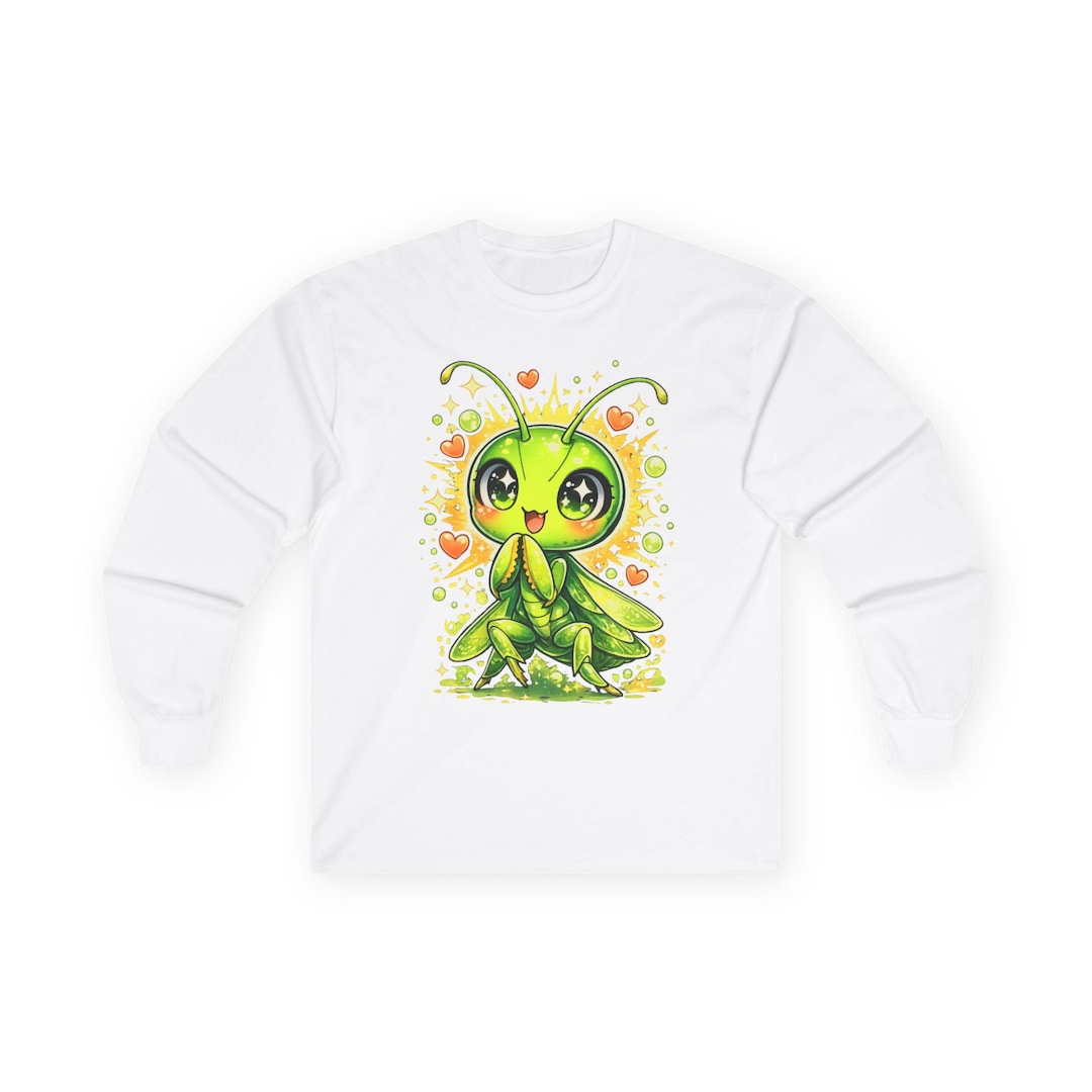 Cute Kawaii Chibi Praying Mantis Alien Long Sleeve | Green Bug Cartoon ...