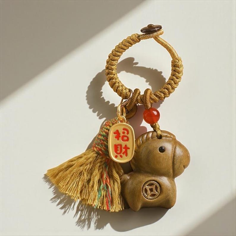 Chinese New Year Horse Keychain | Zodiac Wood Charm With Tassel - Etsy
