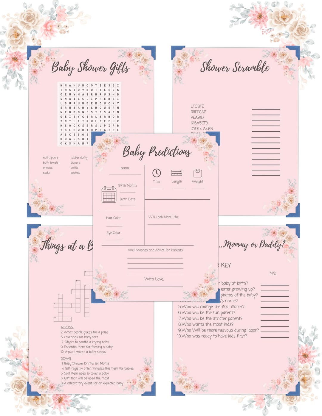 Baby Shower Games Girl - Printable Bundle | Fun Baby Shower Activities ...