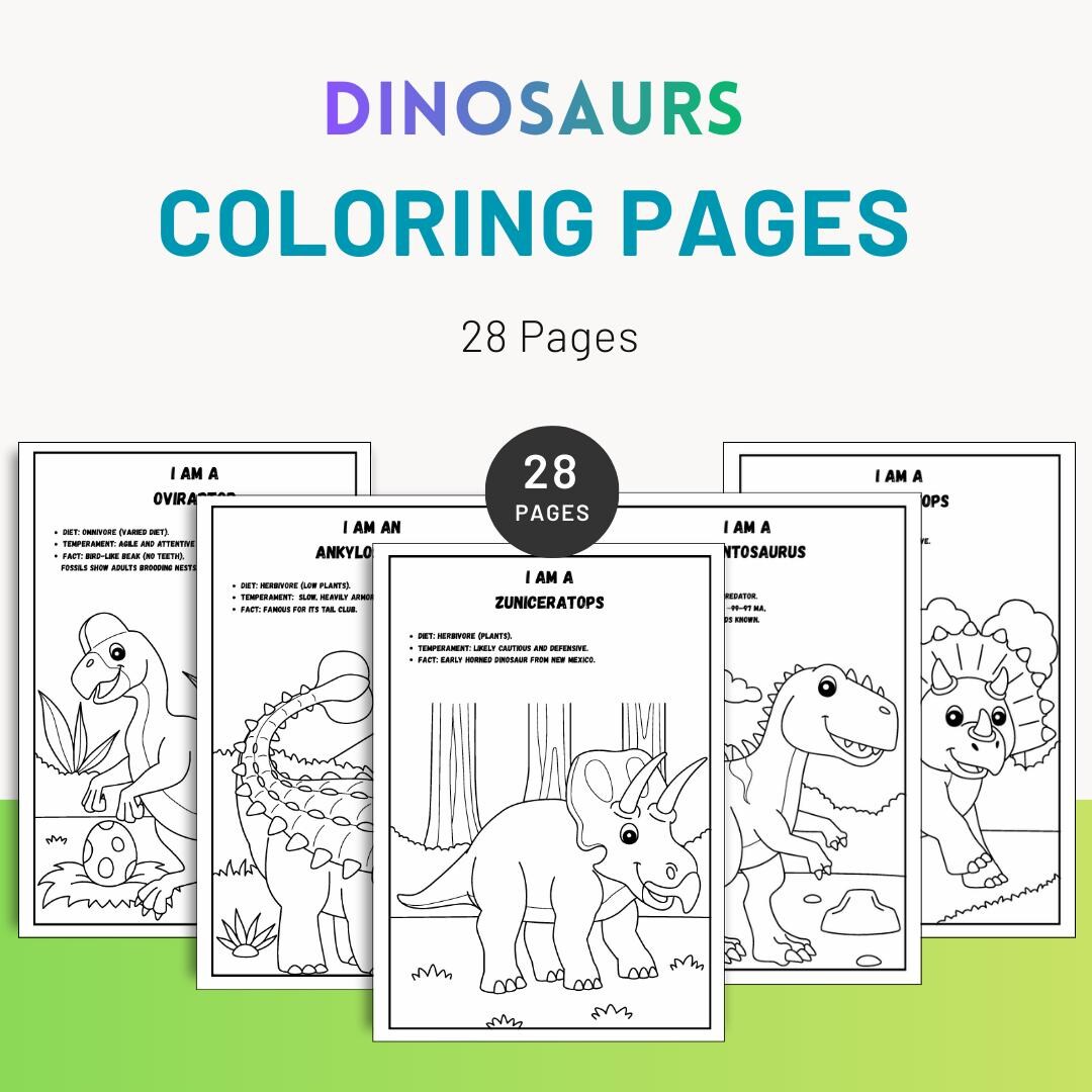 Dinosaurs Coloring Pages (with Mini Facts) - Etsy