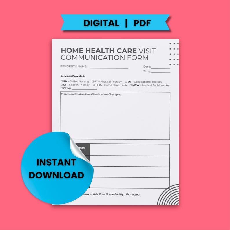 Home Health Care Visit Communication Form - Printable PDF for Care ...