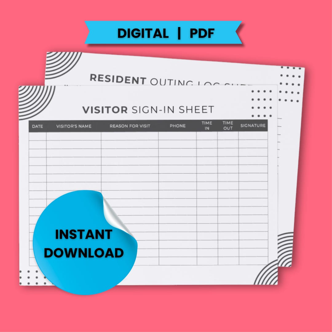 Care Facility Visitor Log + Outing Record Sheet - Printable PDF for ...