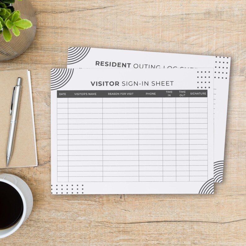 Care Facility Visitor Log + Outing Record Sheet - Printable PDF for ...