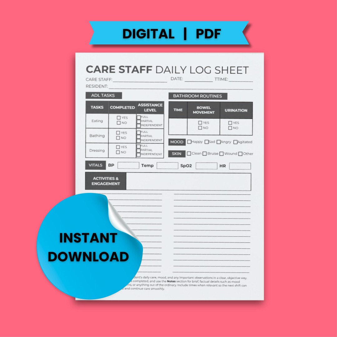 All‑in‑one Caregiver Printable Bundle | MAR, PRN, Daily Logs, Visitor ...