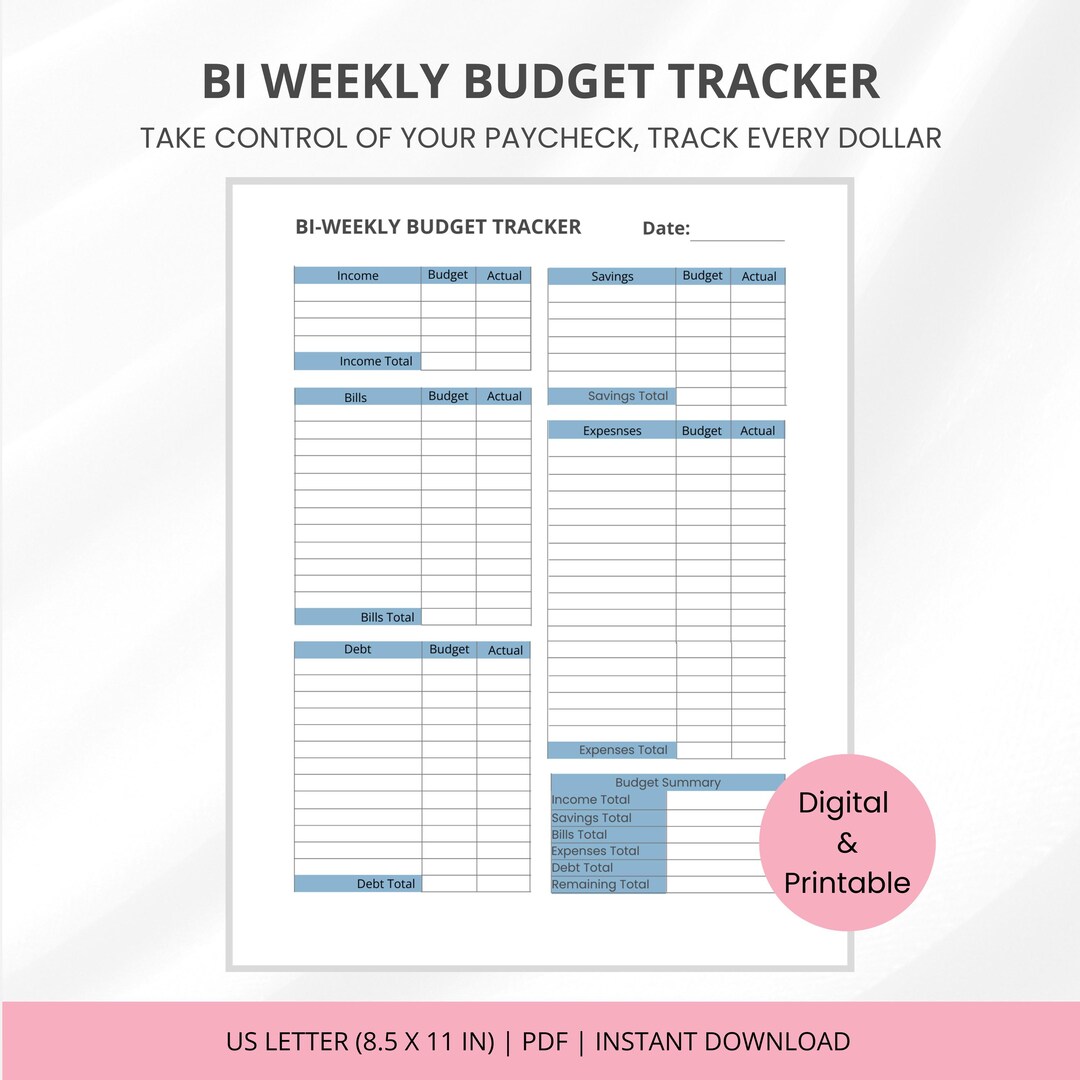 Bi-weekly Budget Planner Printable, Biweekly Budget Tracker, Budget ...