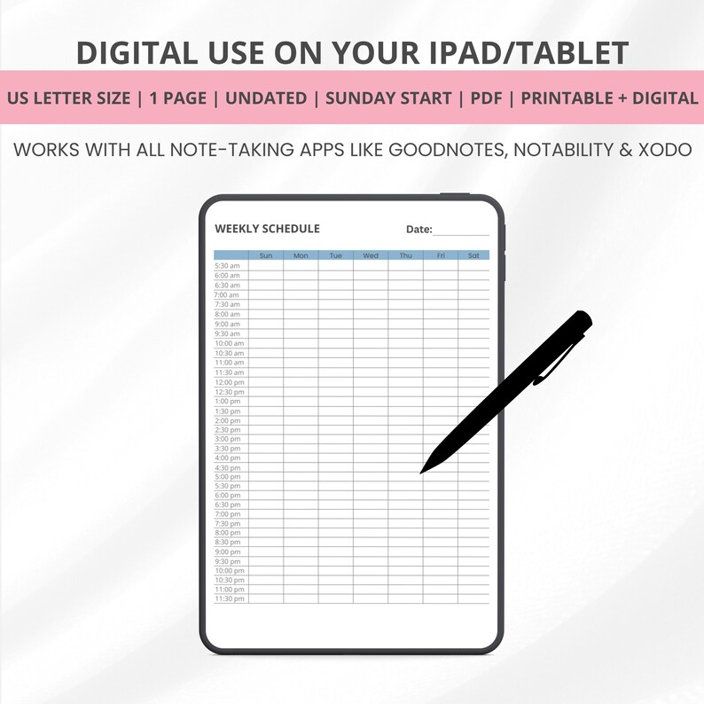 Half-hour Weekly Schedule Printable, Sunday Start, Time Blocking (PDF ...