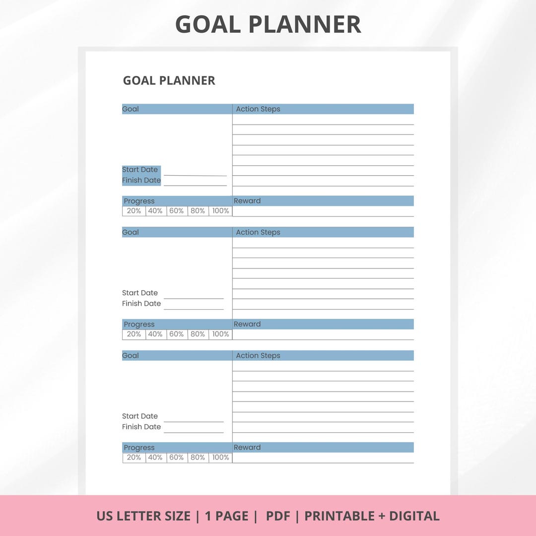 Goal Planner Printable, Goal Setting Worksheet, Action Plan Template ...