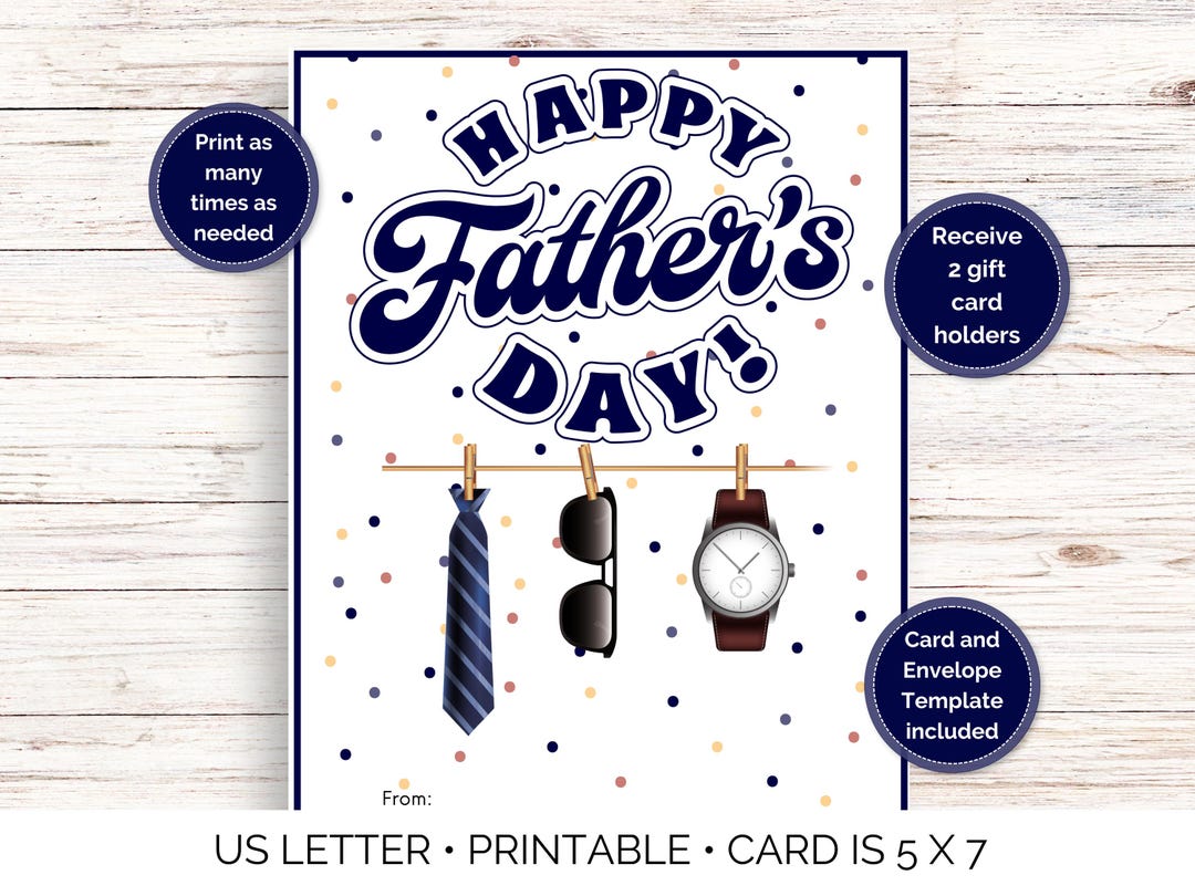 Fathers Day Printable Card Gift Card Holder Watch Dad and Envelope ...