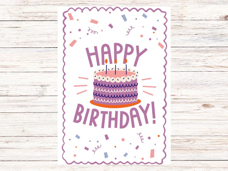 Birthday Card Printable 5x7 | Cake Design, Envelope Template (digital ...