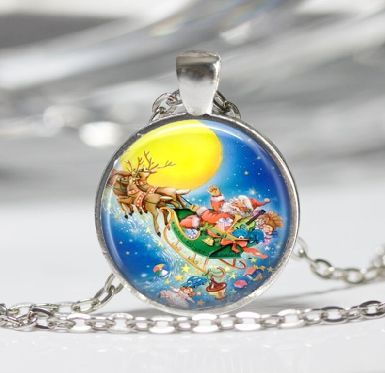 Christmas Necklace Santa Pendant Wearable Art Santa Necklace | Etsy