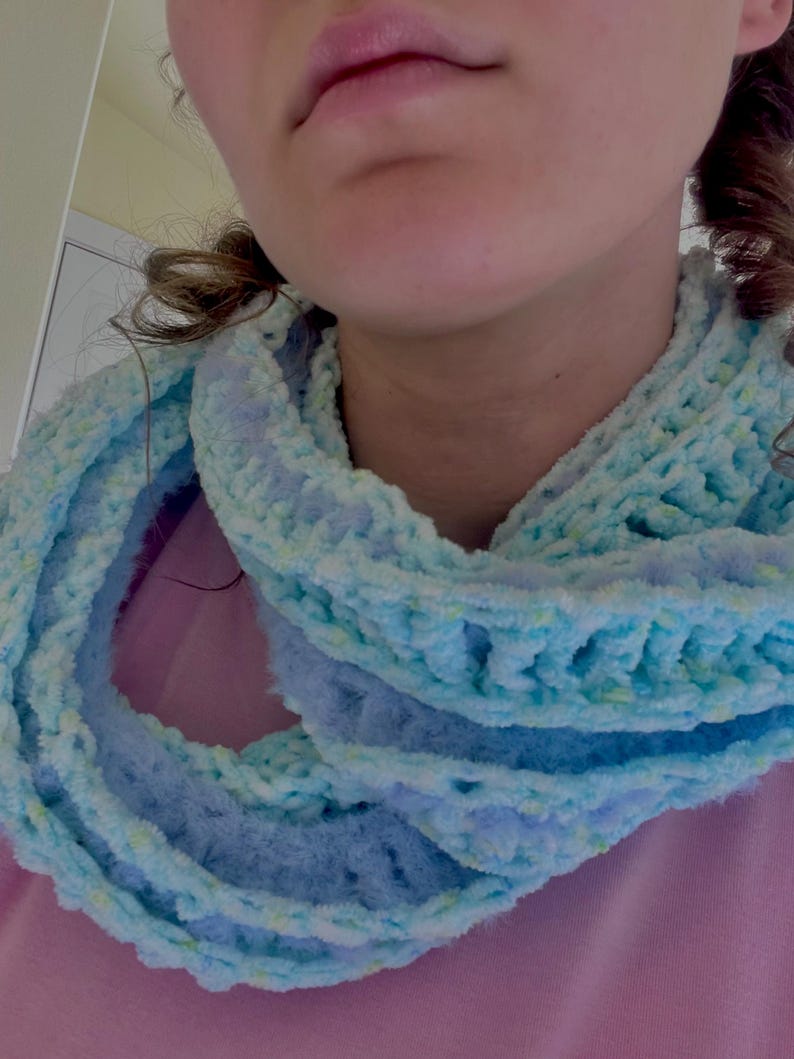 Handmade Crochet Infinity Scarf in Soft, Chunky, Pastel Blue Yarn - Etsy