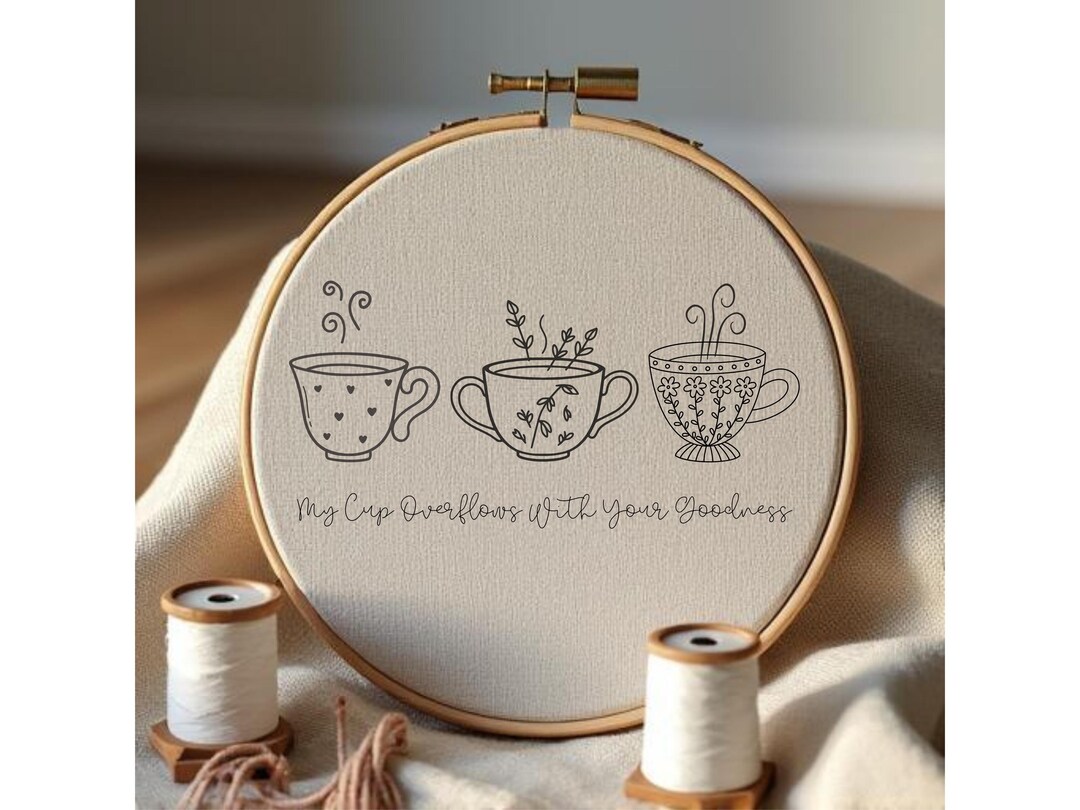 Tea Cup Hand Embroidery Pattern PDF Instant Download, Christian Sewing ...