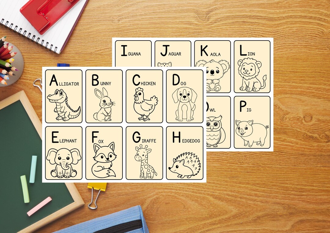 Alphabet Animal Flash Cards in Simple Illustrative Style, Educational ...