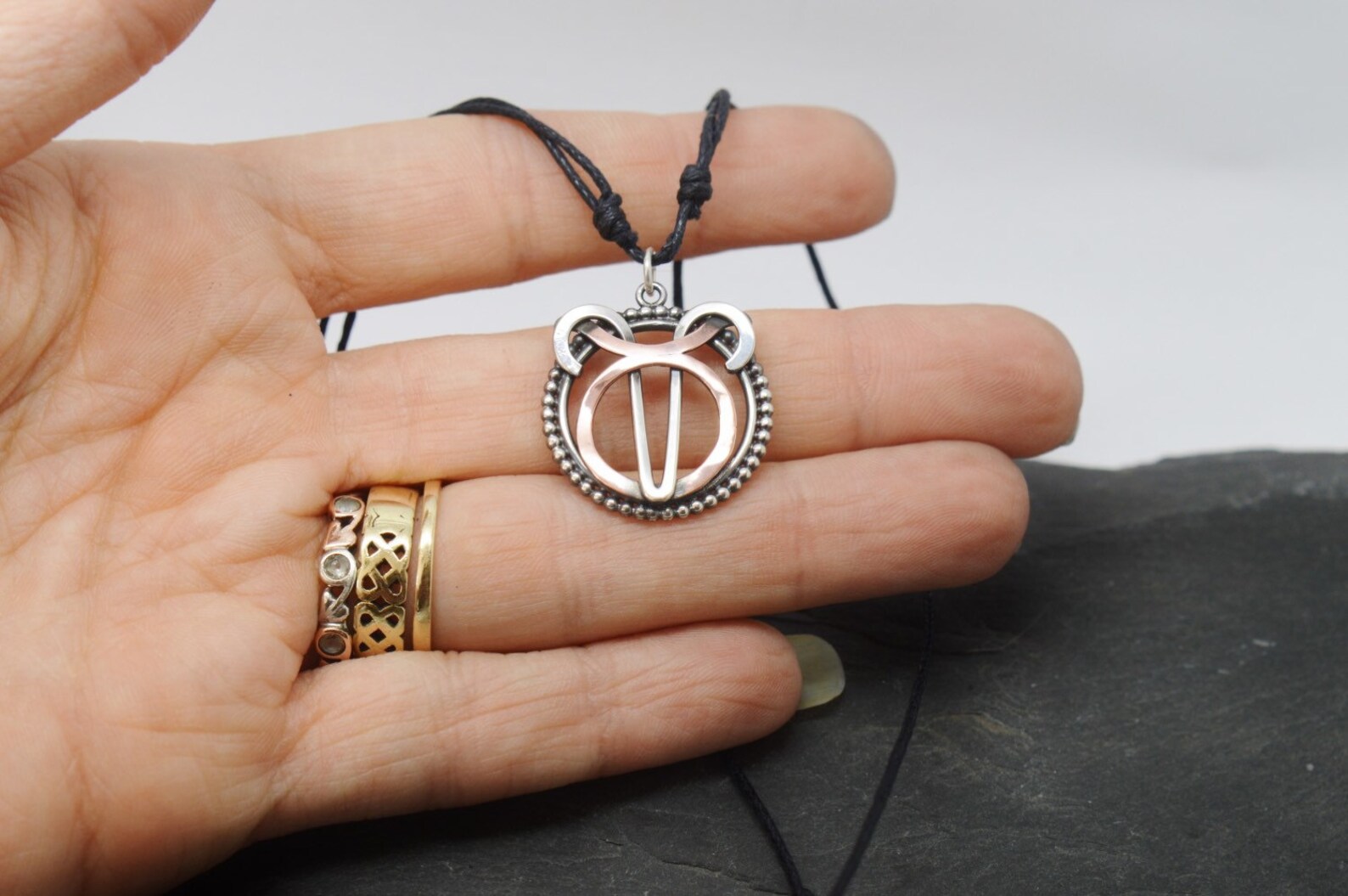 Aries Taurus Necklace Sterling Silver and Oxidised Copper - Etsy UK