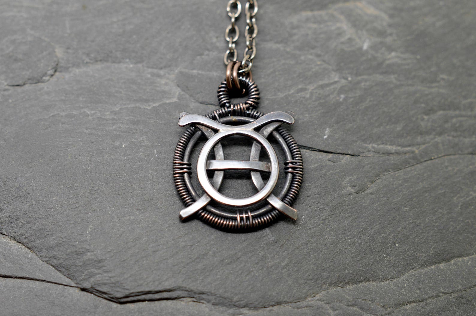 Taurus Pisces Wire Wrapped Oxidised Copper Combined Zodiacs - Etsy