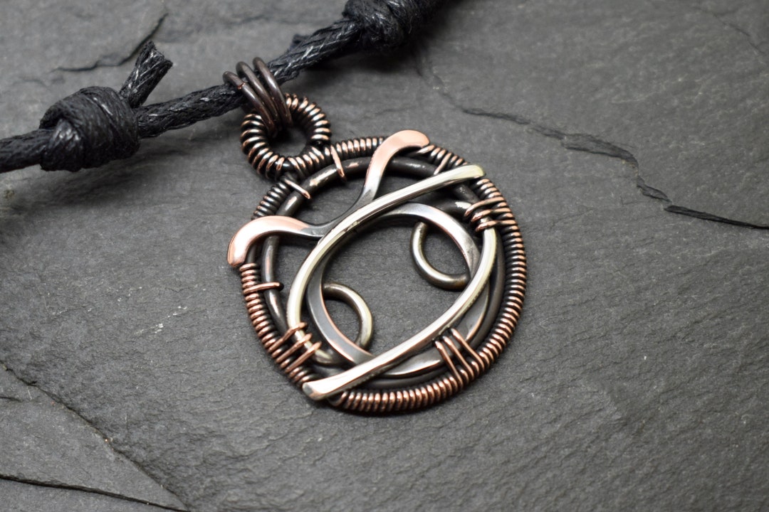 Taurus Cancer Combined Zodiac Necklace, Wire Wrapped Oxidised Sterling ...