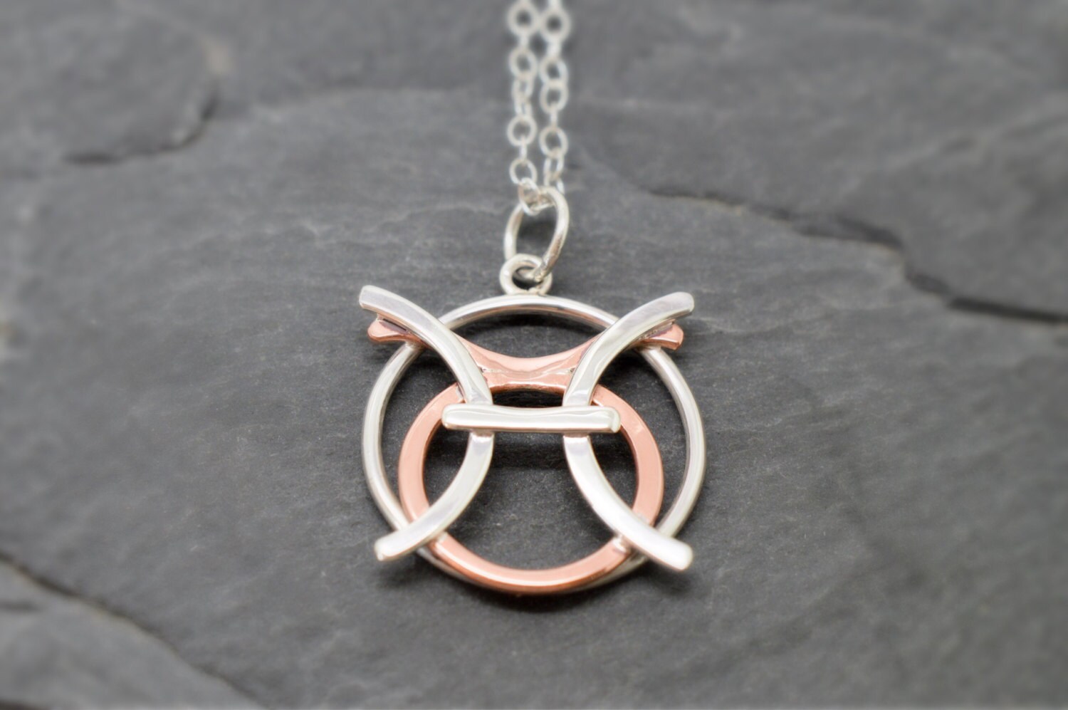 Pisces taurus necklace sterling silver and polished copper | Etsy