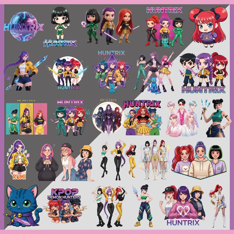 Huntrix Kpop Demon Hunters PNG Clipart Bundle 165 Files - Etsy