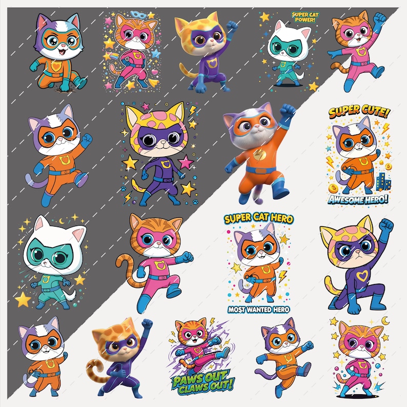 Super Kitties PNG Clipart Bundle Birthday Hero Cat Characters - Etsy