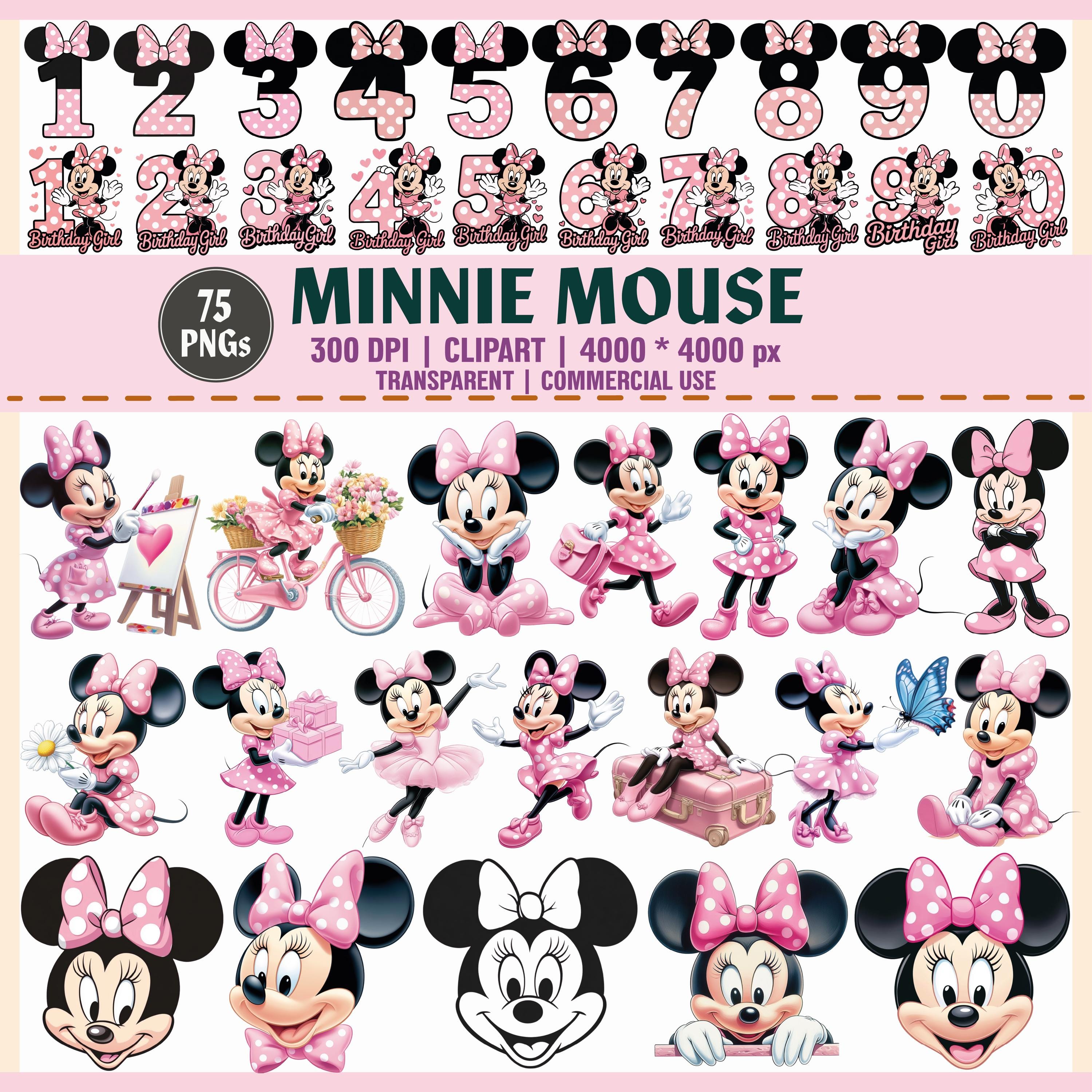 Minnie Mouse PNG Clipart Bundle, Birthday Numbers & Characters - Etsy