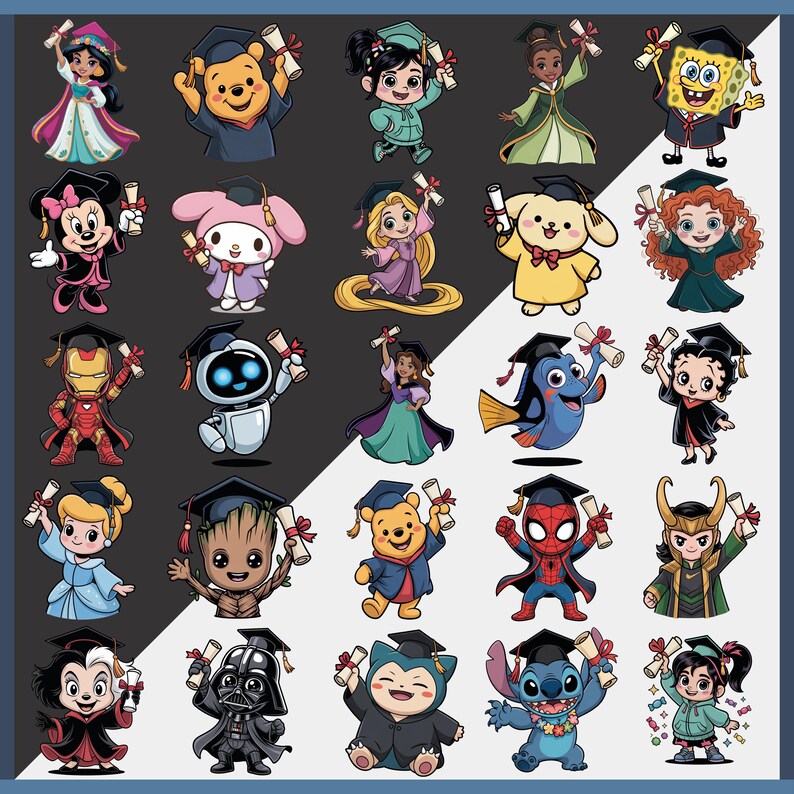 Graduation Cartoon Characters PNG Clipart Bundle - Etsy