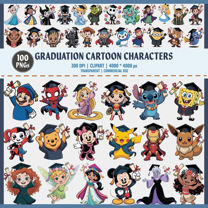 Graduation Cartoon Characters PNG Clipart Bundle - Etsy