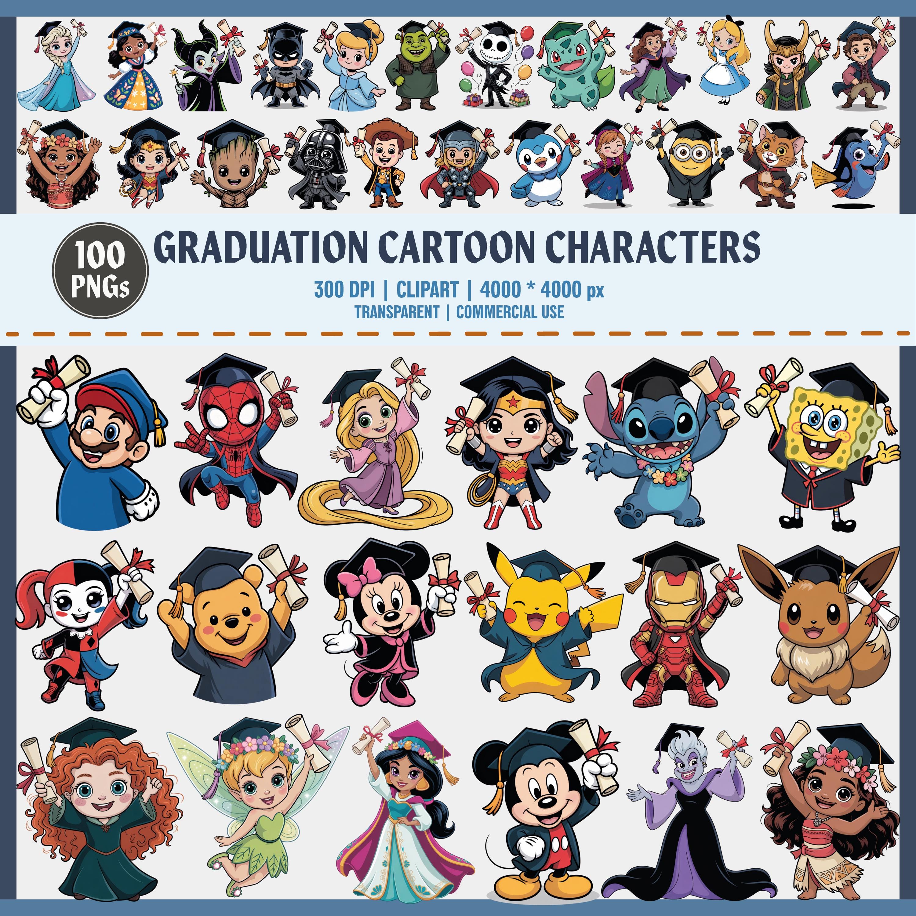 Graduation Cartoon Characters PNG Clipart Bundle - Etsy