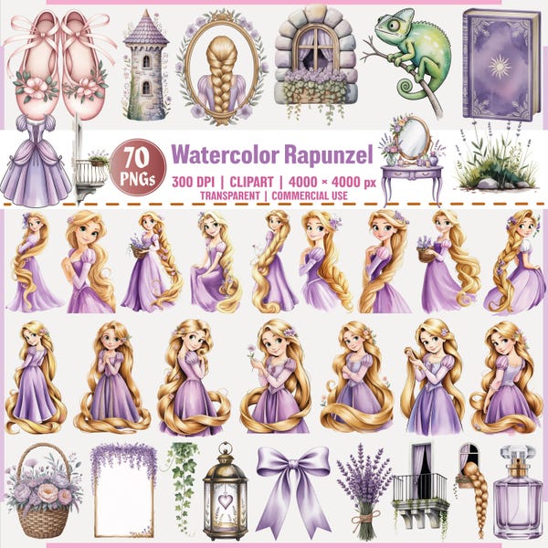 Watercolor Rapunzel - Etsy UK