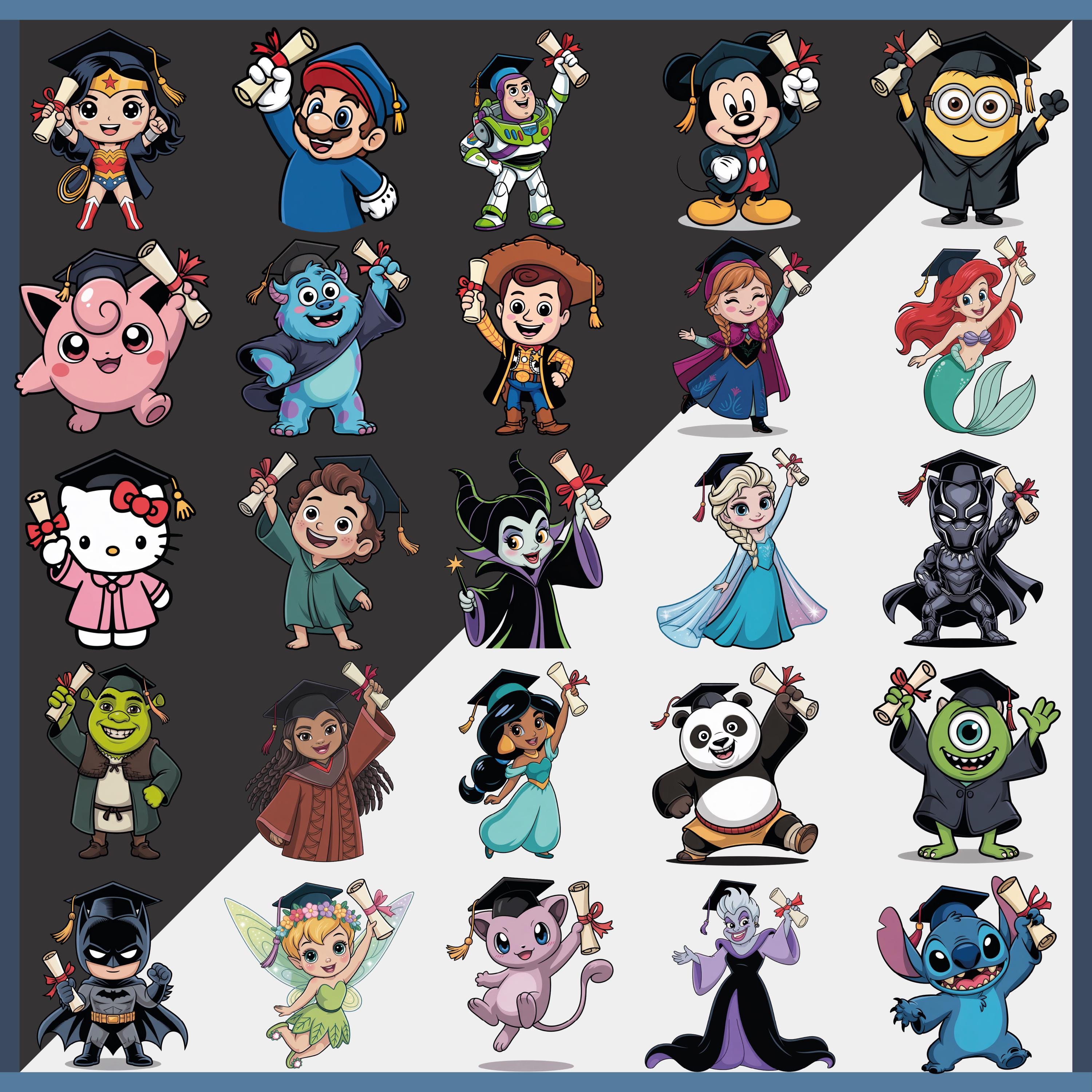 Graduation Cartoon Characters PNG Clipart Bundle - Etsy