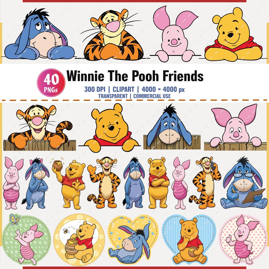 Winnie the Pooh Friends PNG Clipart Bundle Character Set - Etsy