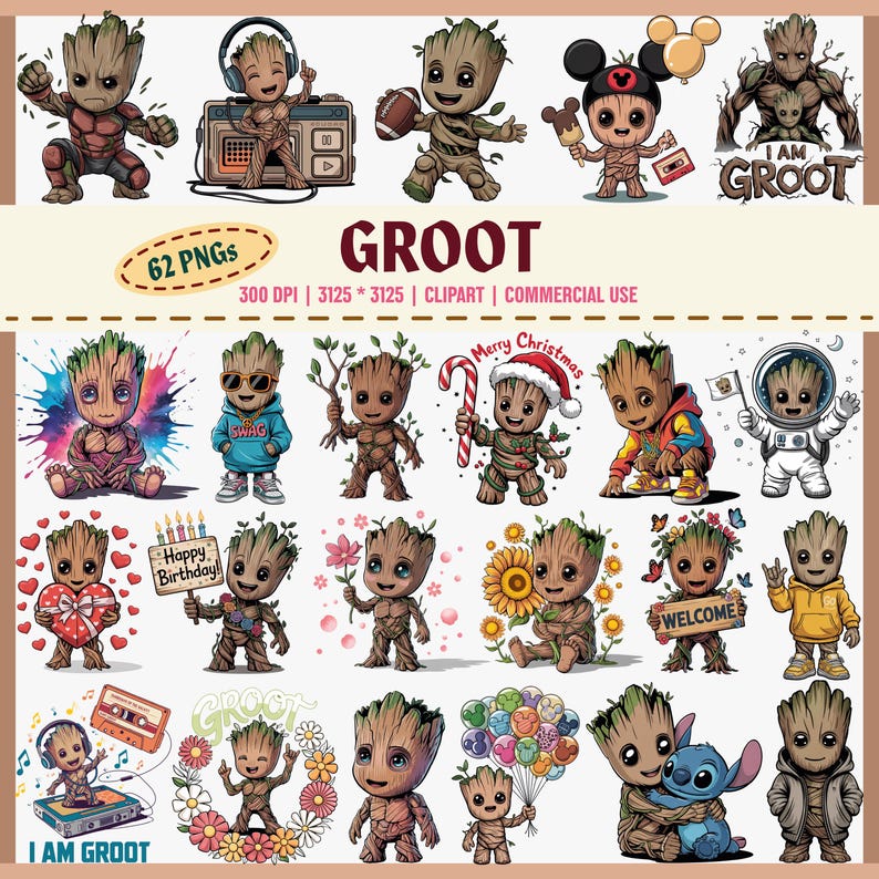 Groot PNG Clipart Bundle Digital Set - Etsy