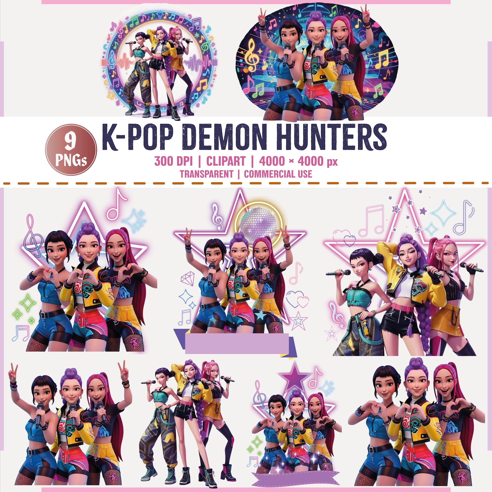 K Pop Demon Hunters Png Clipart Bundle Music Girl Characters Etsy