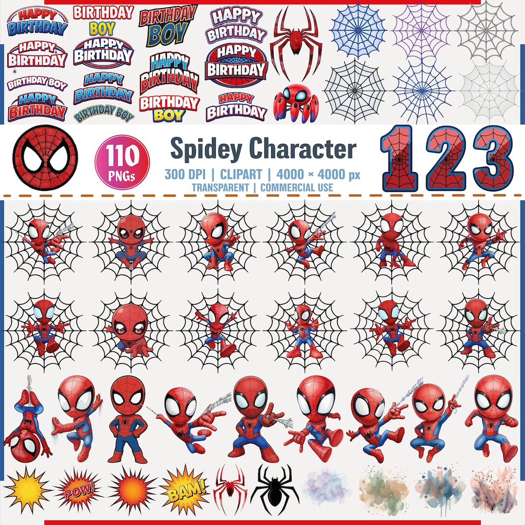 Spidey Character PNG Clipart Bundle Birthday Party Set - Etsy