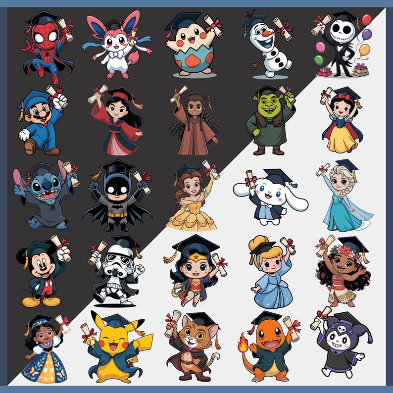 Graduation Cartoon Characters PNG Clipart Bundle - Etsy