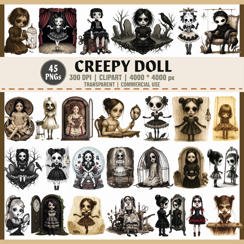 Creepy Doll PNG Clipart Bundle Gothic Horror Doll Characters - Etsy