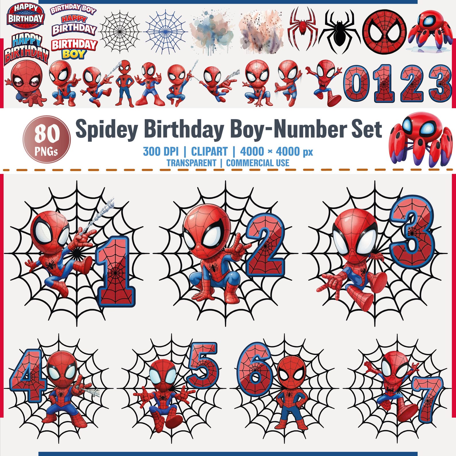 Spidey Birthday Boy Clipart Bundle PNG Number Set - Etsy