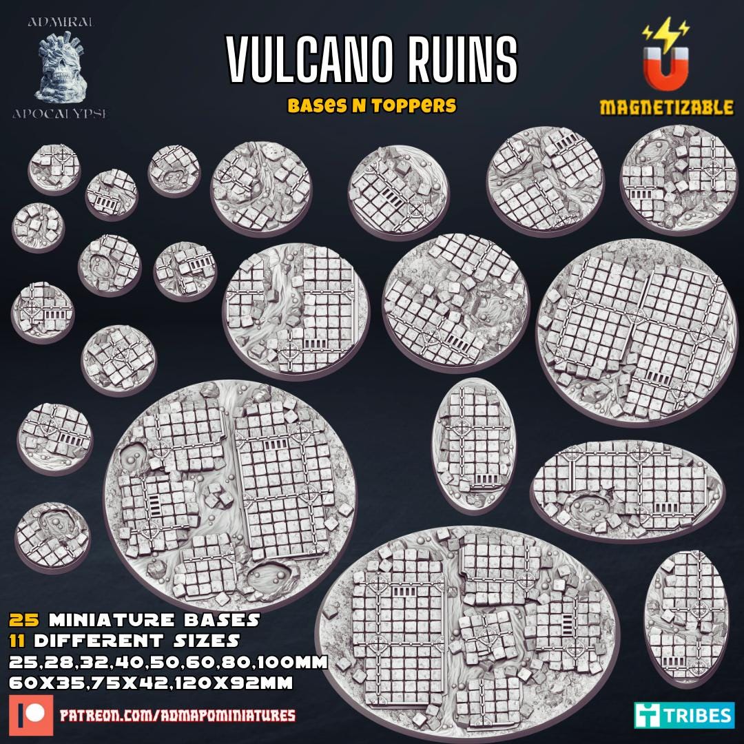 Volcano Ruins Miniature Bases [multiple Sizes] - Admiral Apocalypse - Etsy