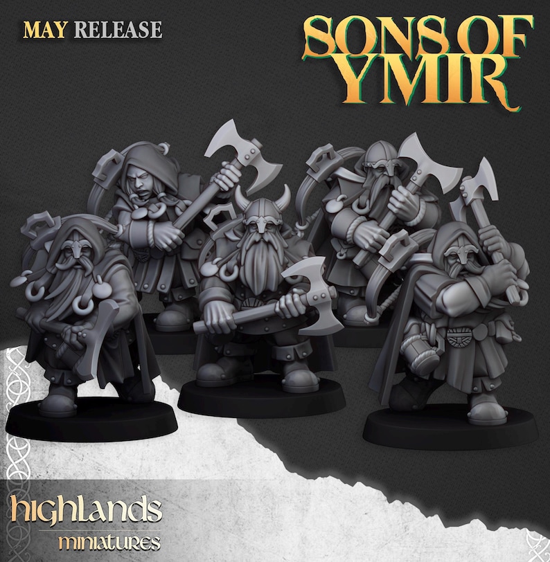 Sons of Ymir Dwarf Rangers With Two-handed Axes - Highlands Miniatures ...