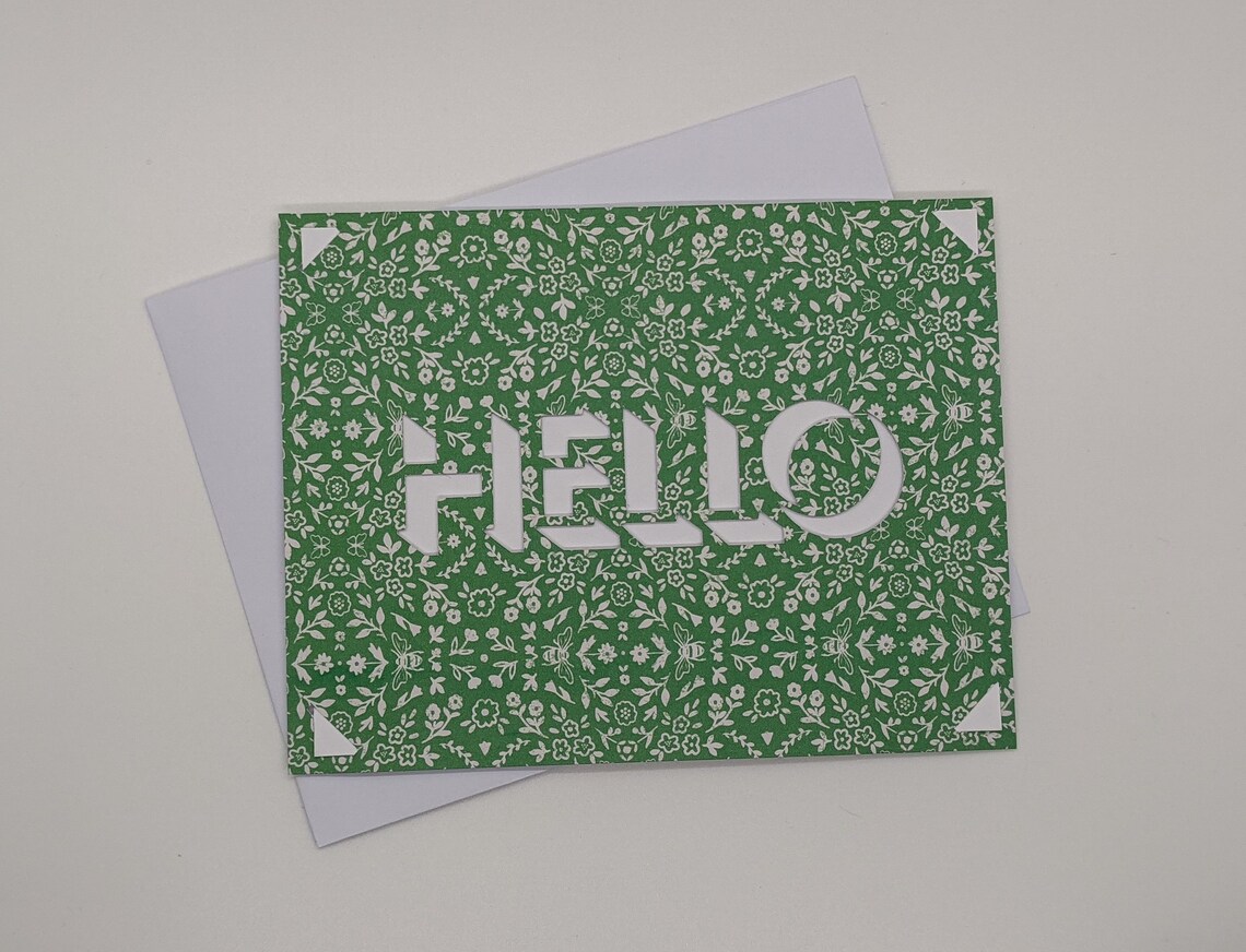 Hello Cut Out Card Green/white - Etsy